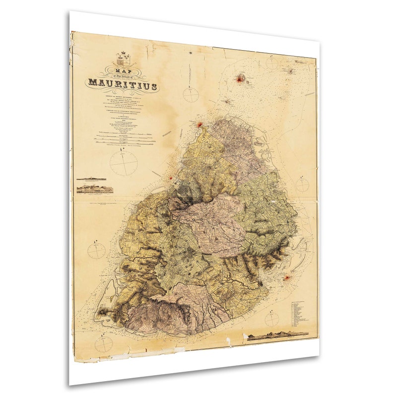 Mauritius, Antique Map 1880 by Descubes; Historic Cartography - Teak ...
