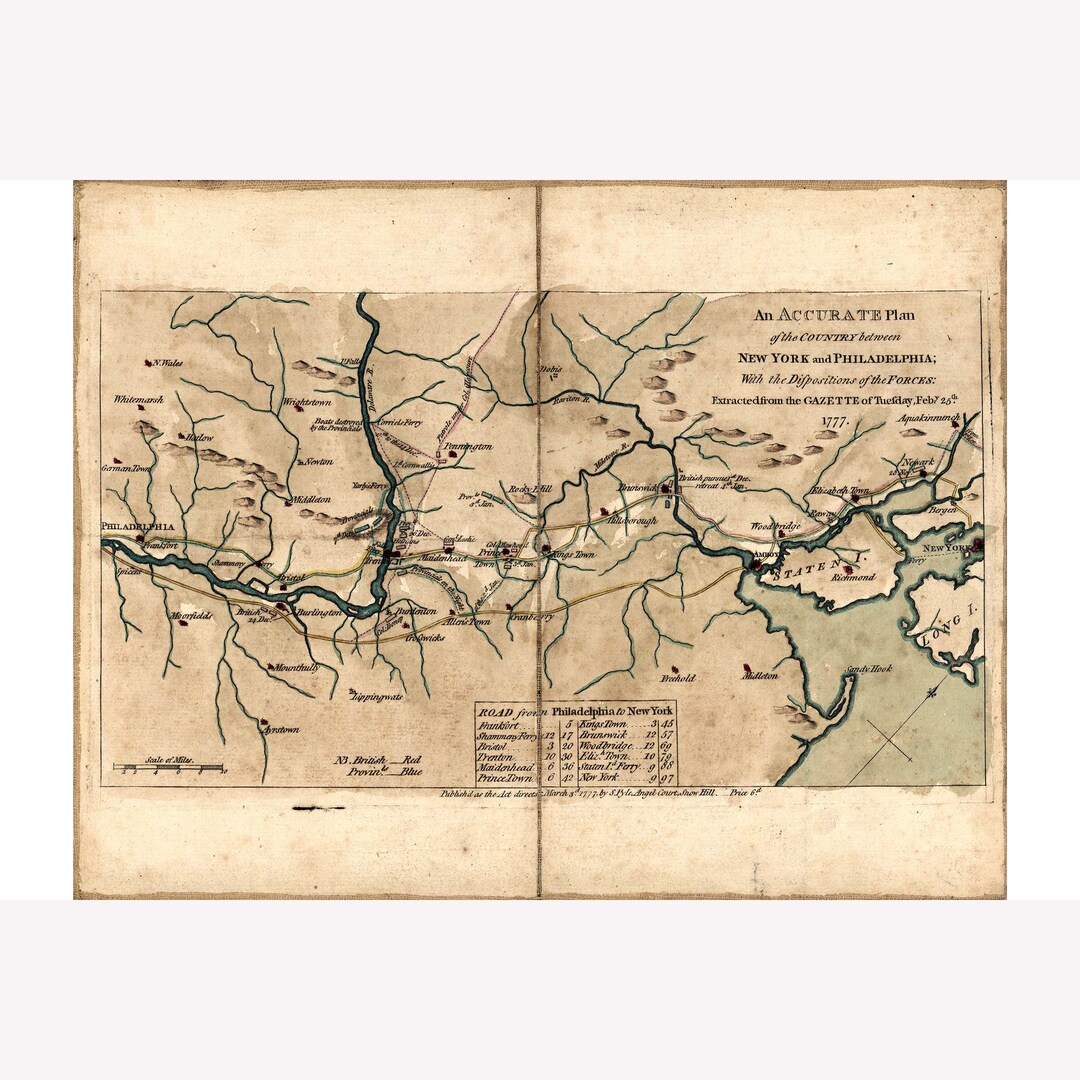 Revolutionary War Map; Forces Between New York and Philadelphia, 1777 ...