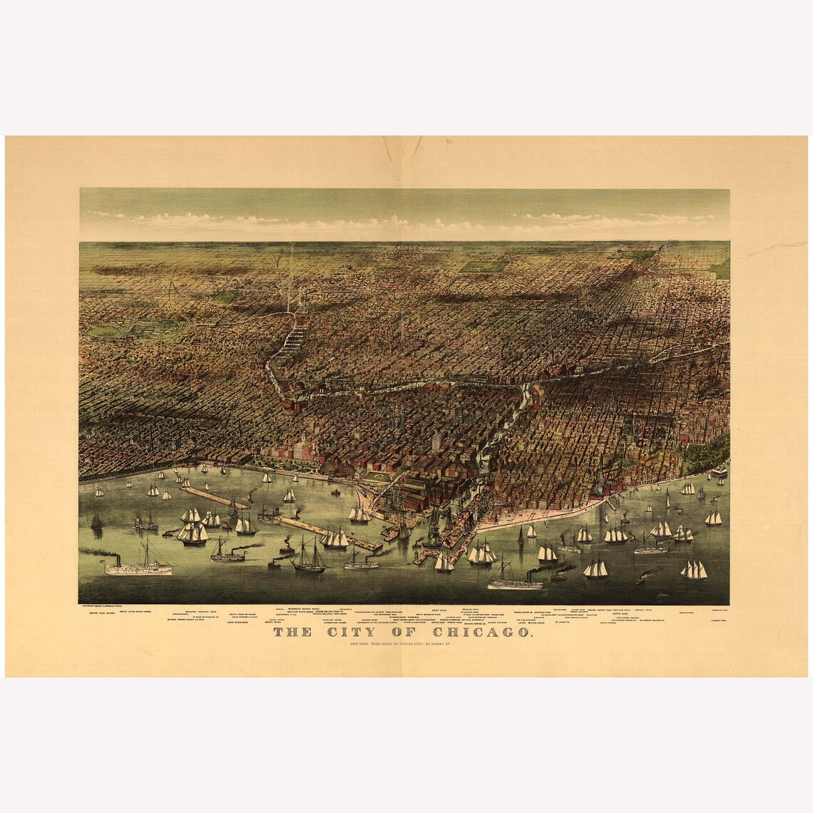Map of Chicago, C.1892; Antique Map; Pictorial or Bird's Eye Map - Teak ...