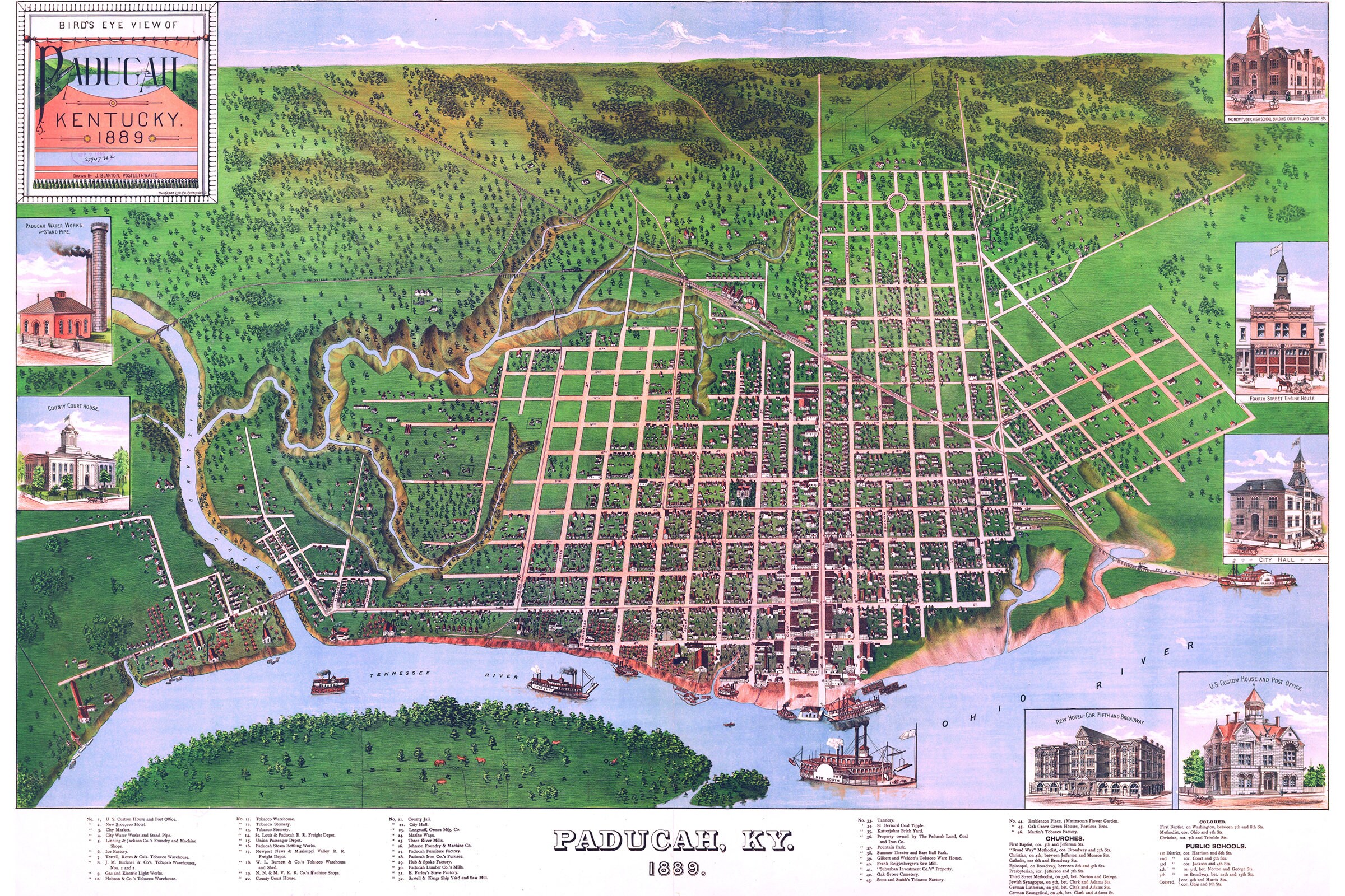 Map of Paducah Kentucky 1889 Antique Birdseye Map Custom | Etsy