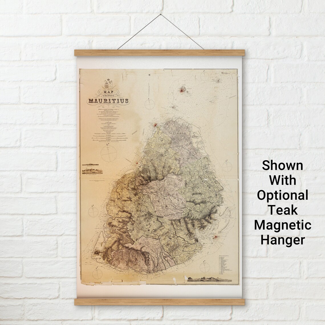 Mauritius, Antique Map 1880 by Descubes; Historic Cartography - Teak ...