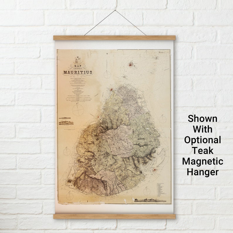 Mauritius, Antique Map 1880 by Descubes; Historic Cartography - Teak ...