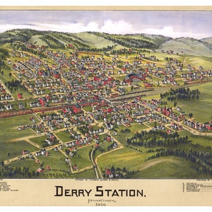 Map of Derry Station PA Antique Map Pictorial or Birdseye | Etsy