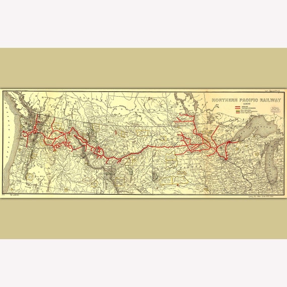 Map of Northern Pacific Railroad Antique Map Railroad Map | Etsy
