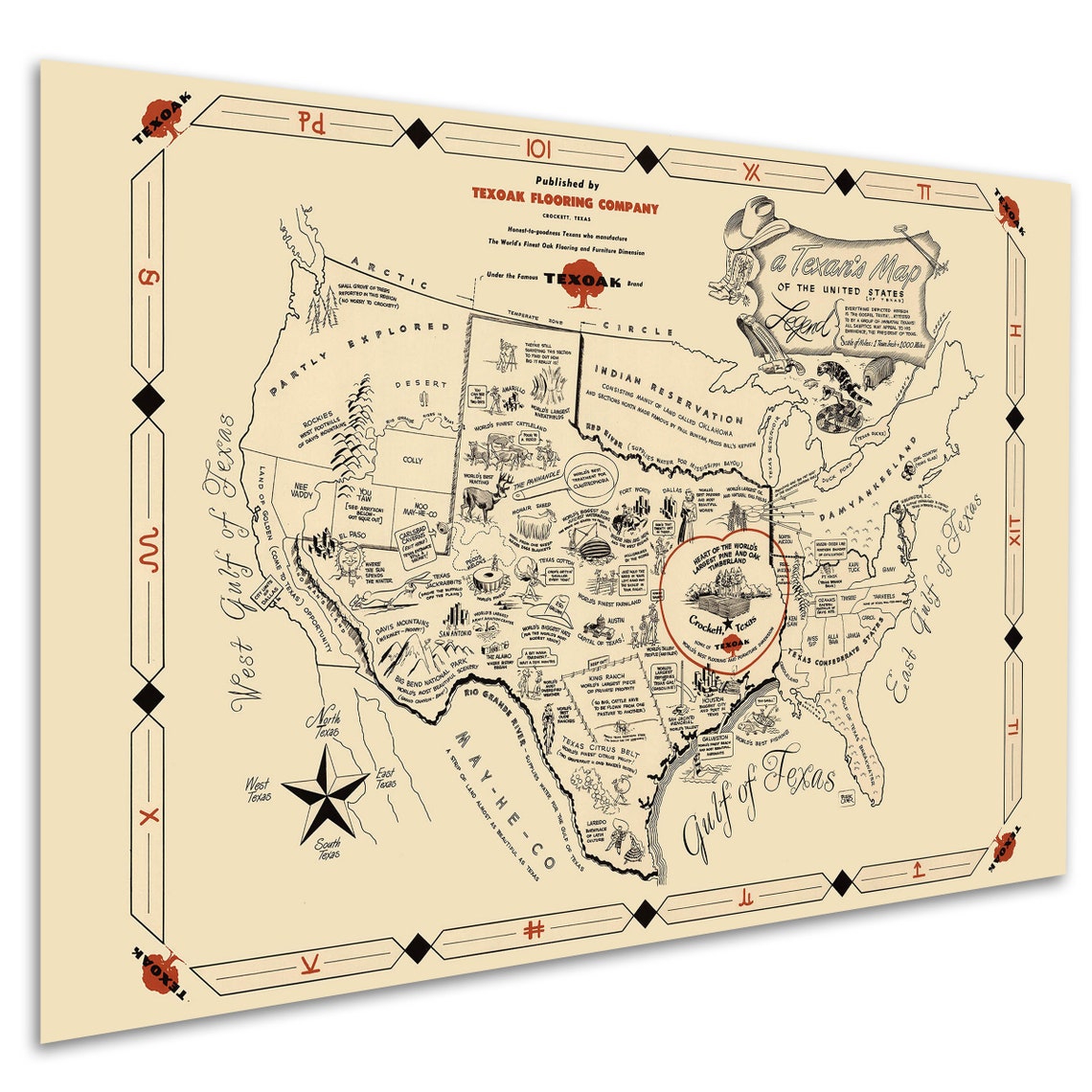 A Texan's Map of the United States 1965 - Etsy
