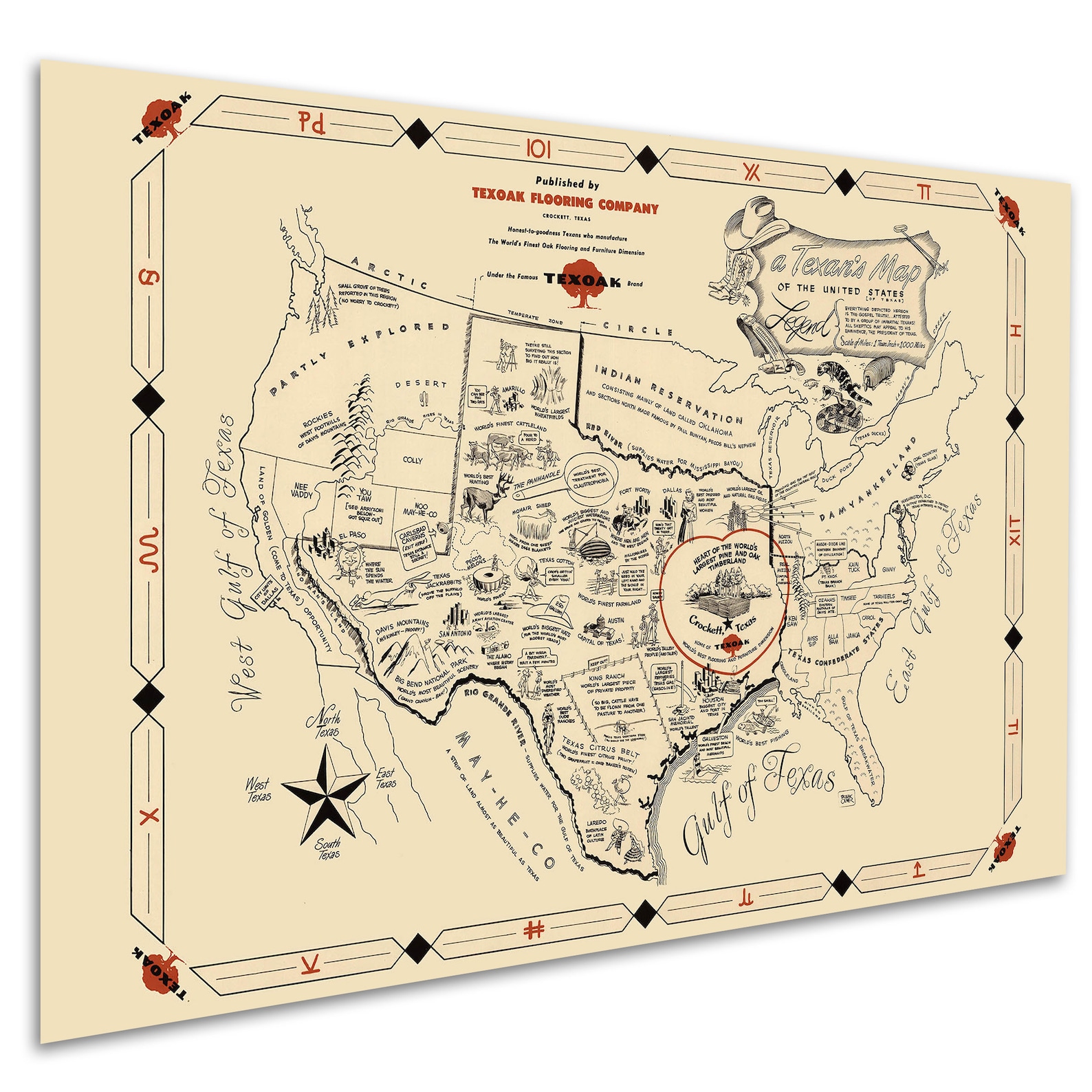A Texan's Map of the United States 1965 Teak Wood - Etsy