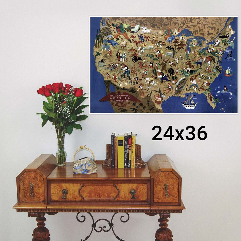 Map of American Folklore by William Gropper 1946 Teak Wood - Etsy
