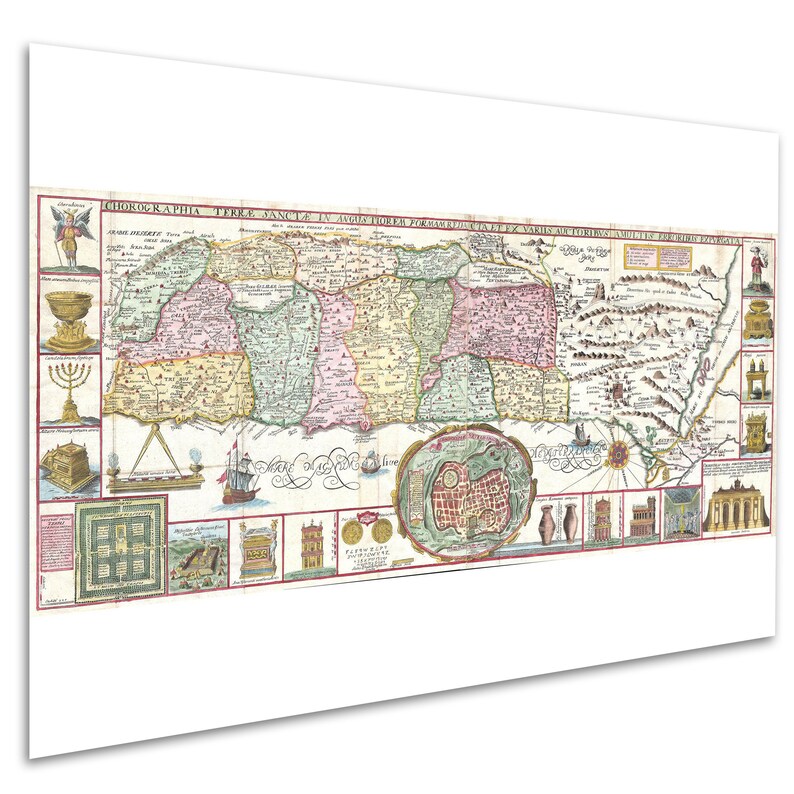 Holy Land Antique Map Terra Sancta by Tirinus 1632 Teak - Etsy