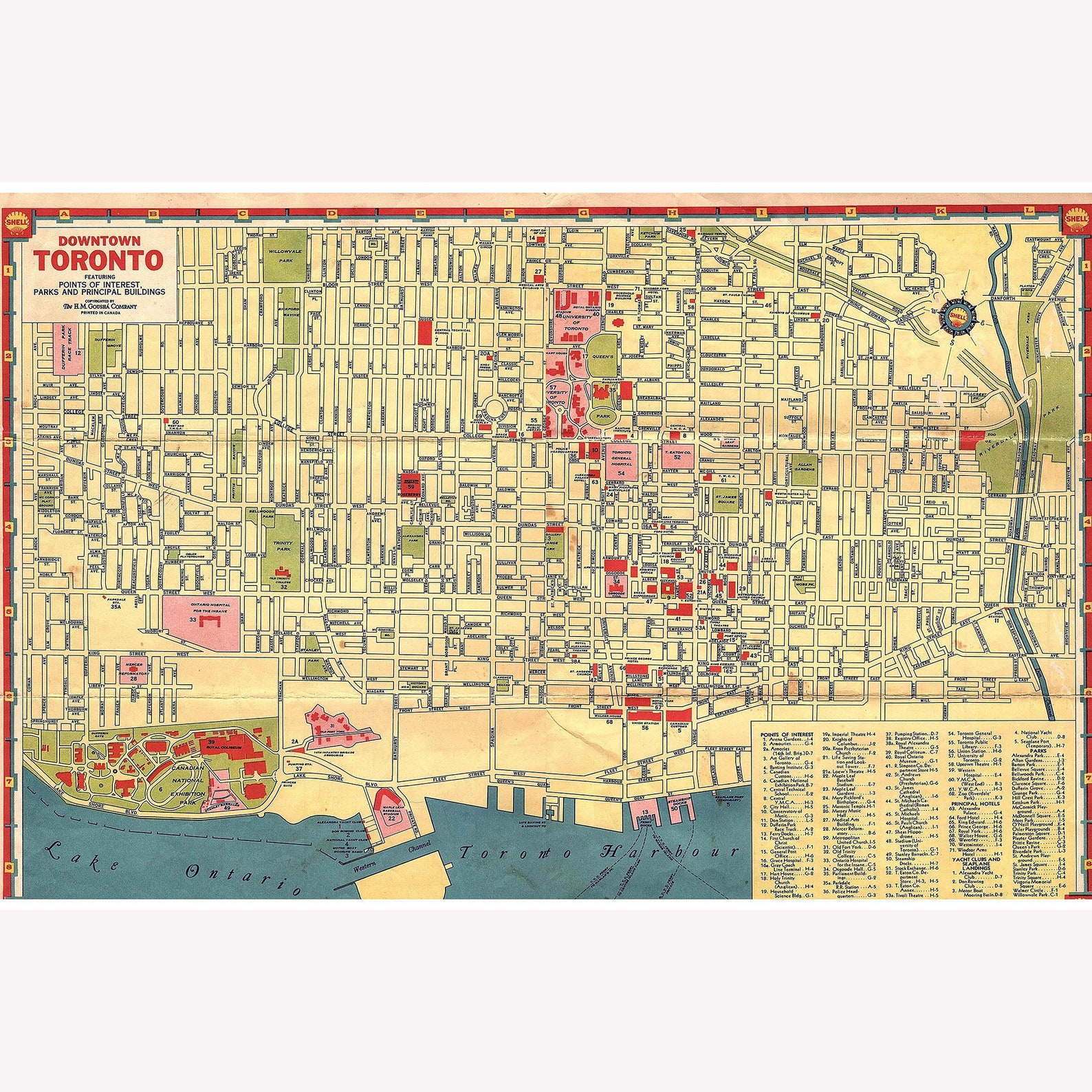 Street Map of Downtown Toronto by Shell Oil, 1930's - Teak Wood ...