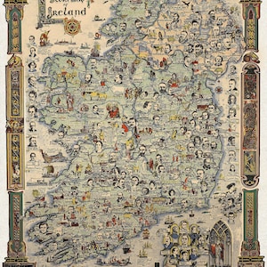 Story Map of Ireland With Historical Figures Etc; Book of Kells Style ...