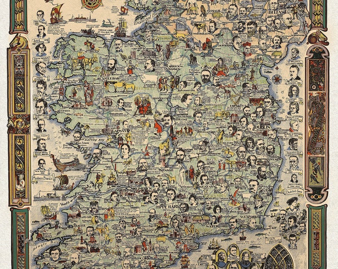 Story Map of Ireland With Historical Figures Etc Book of Kells Style ...