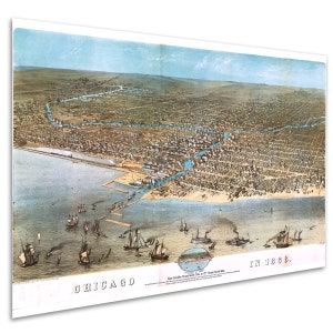 Map of Chicago, Illinois; 1868; Antique Birdseye Map; Custom Printed ...