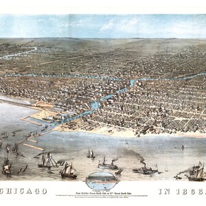 Map of Chicago 1868 Antique Map Perspective or Bird's | Etsy