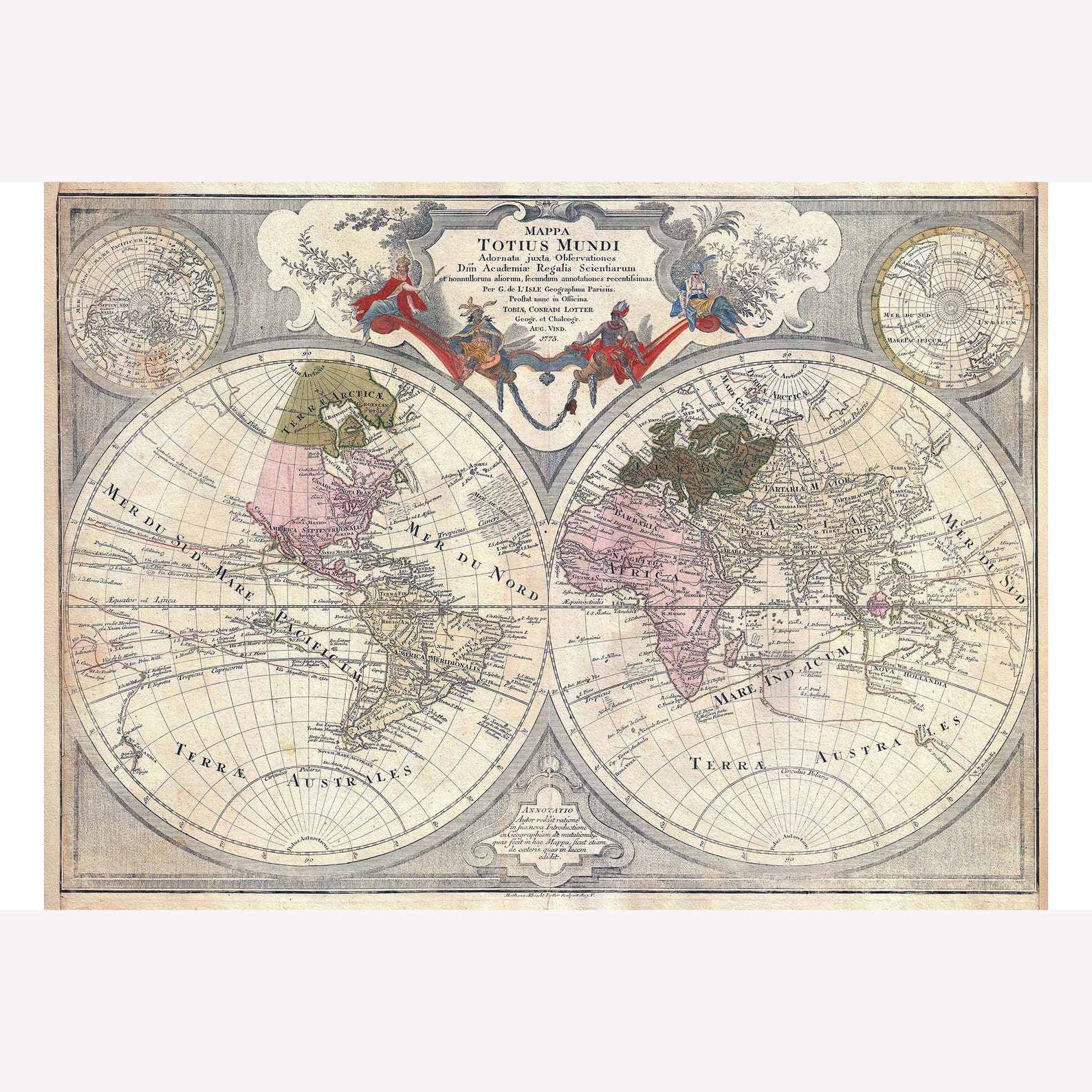 Map of the World Hemisphere Projection Antique Map 1775 - Etsy