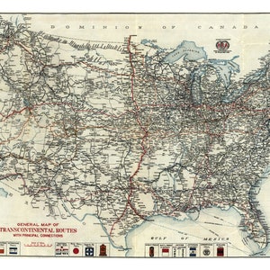 US Transcontinental Railroads Antique Map 1918 Custom | Etsy