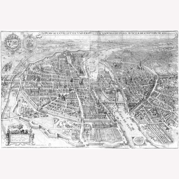 Merian Map of Paris Antique Map Historic Cartography 1615 | Etsy