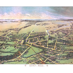 Map of Quincy Massachusetts 1877 Antique Birdseye Map | Etsy