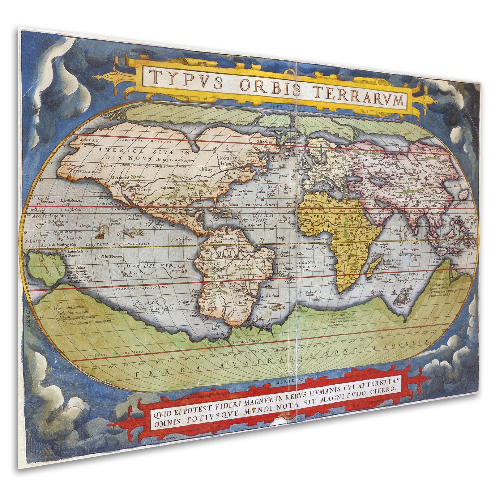 First World Map in Standard Atlas; Historic Cartography; Ortelius 1570 ...