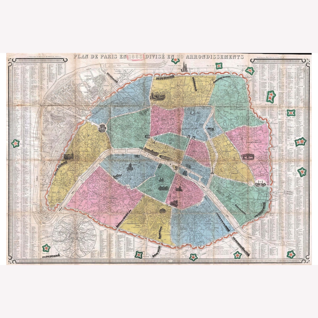 Paris France 1863 Henriot Map Lovely First Quality Antique - Etsy