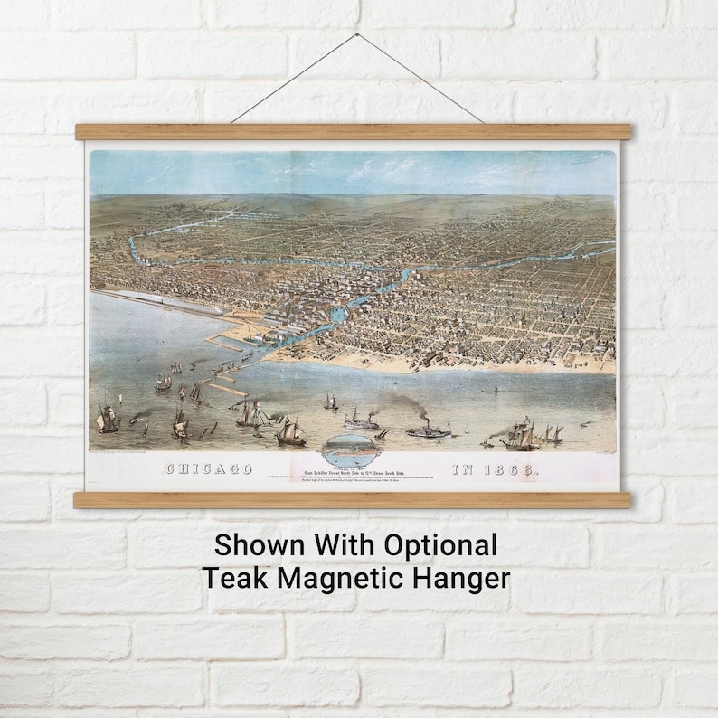 Map of Chicago, Illinois; 1868; Antique Birdseye Map; Custom Printed ...