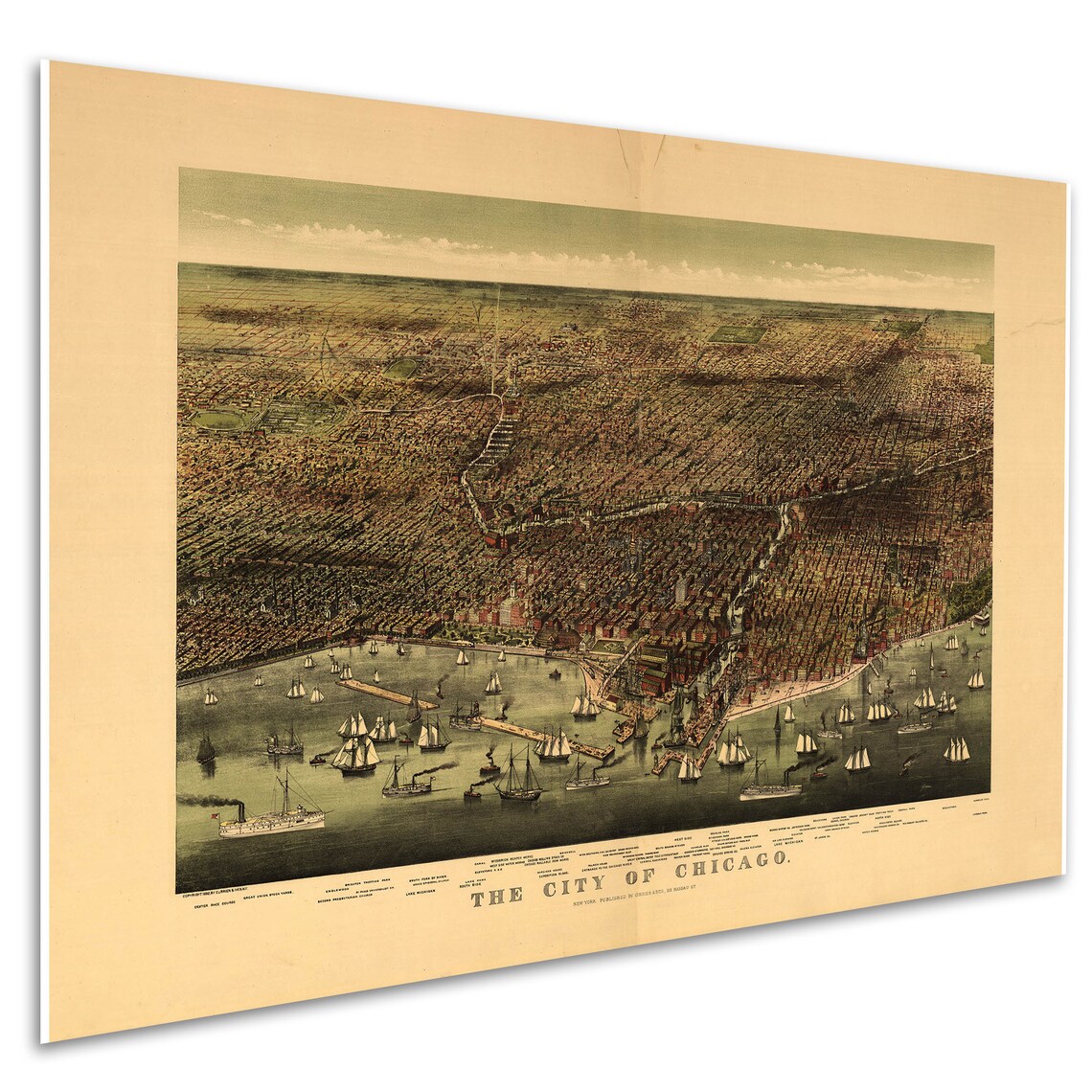 Map of Chicago, C.1892; Antique Map; Pictorial or Bird's Eye Map - Teak ...