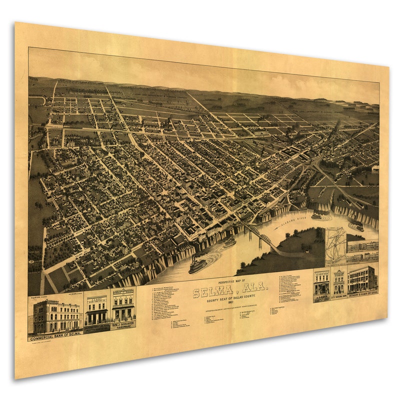 Map of Selma Alabama Antique Map Pictorial or Birdseye Map - Etsy