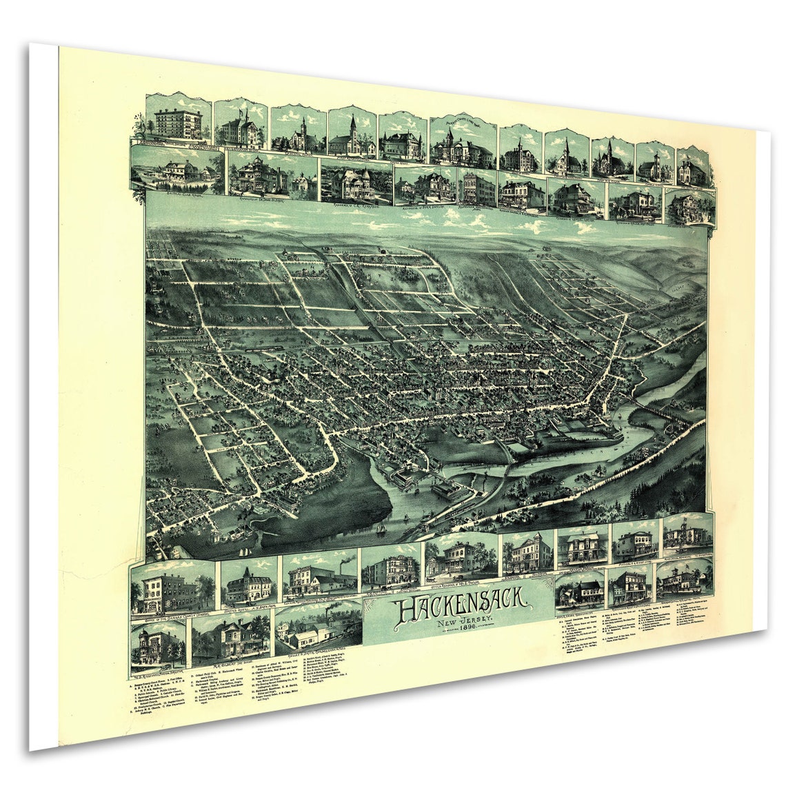 Hackensack, New Jersey. Antique Birdseye Map; 1896 - Etsy