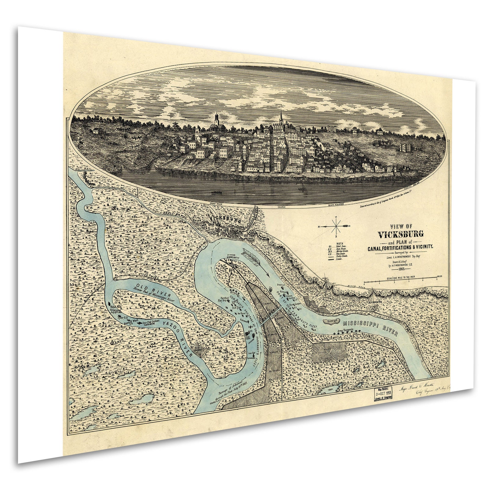 Map of Vicksburg, Mississippi Fortifications, 1863; Antique Civil War ...