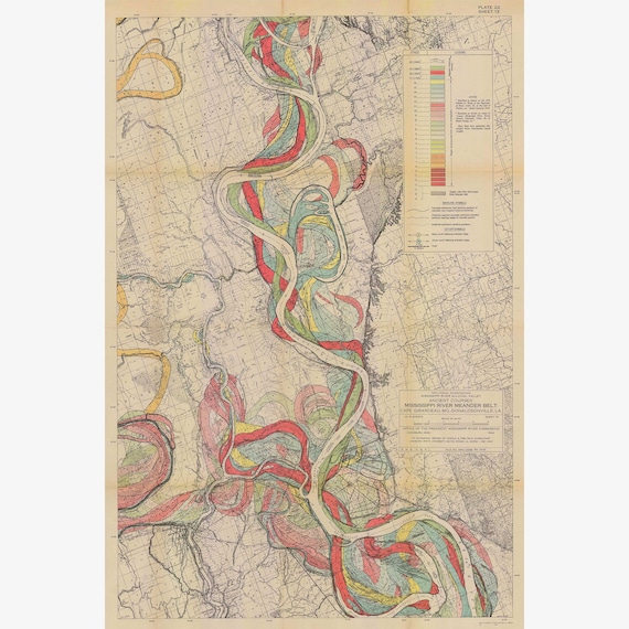 Mississippi River Meander Belt Geological Map by Harold Fisk | Etsy