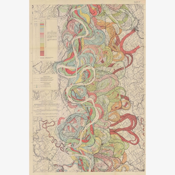 Mississippi River Meander Belt Geological Map by Harold Fisk | Etsy