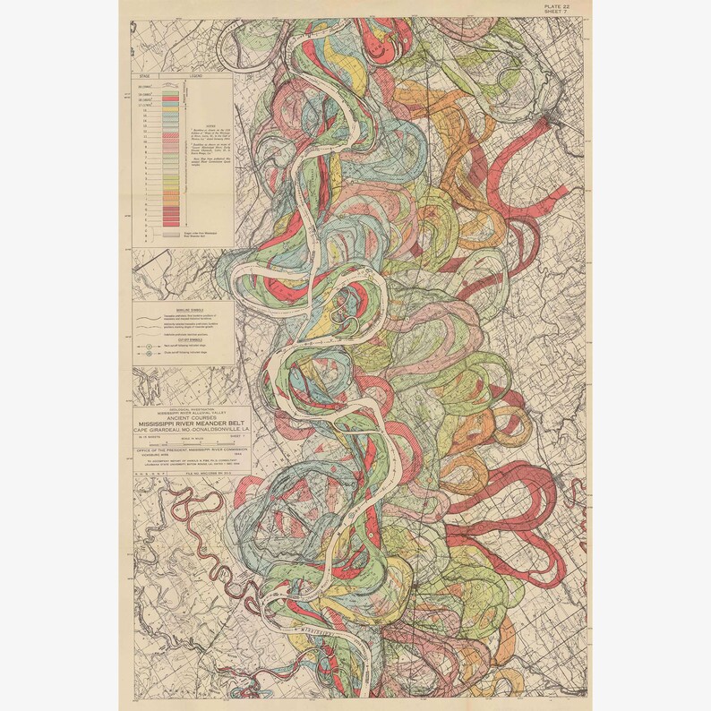 Mississippi River Meander Belt Geological Map by Harold Fisk - Etsy