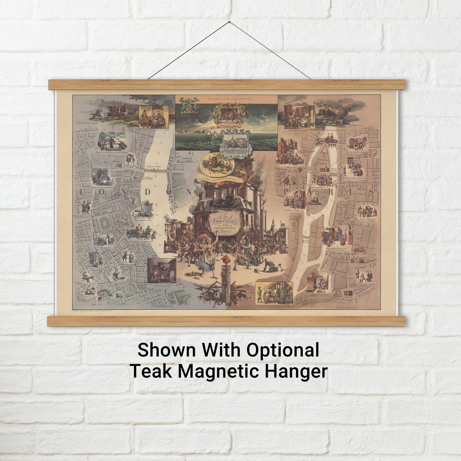 A Tale of Two Cities, Dickens, Antique Novelty Map; 1957 - Teak Wood ...