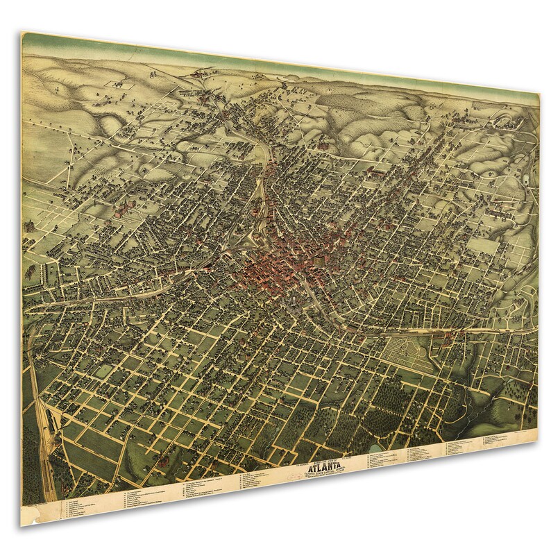 Map of Atlanta Georgia 1892 Antique Map Perspective or | Etsy