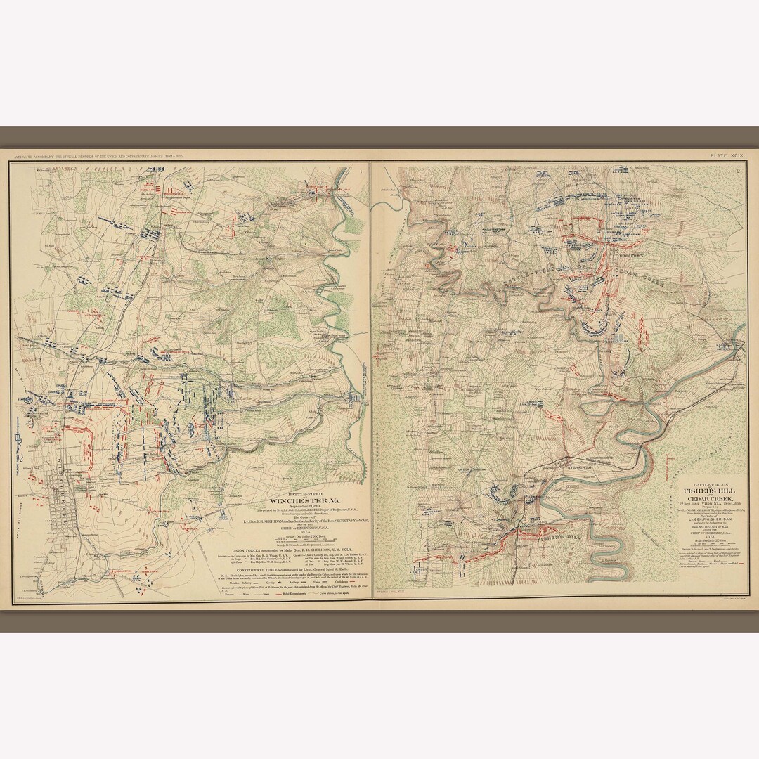Map of Civil War Battles of Winchester Virginia, Cedar Creek & Fisher's ...