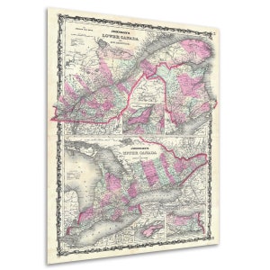 Ontario and Quebec, Canada; 1862 Johnson Map; Beautiful Historic ...
