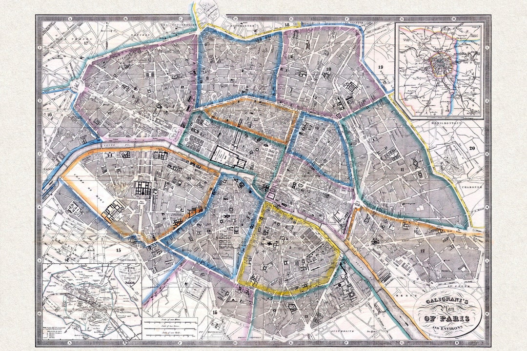 Plan of Paris, France and Environs; 1865 Galignanis; Lovely Antique Map ...
