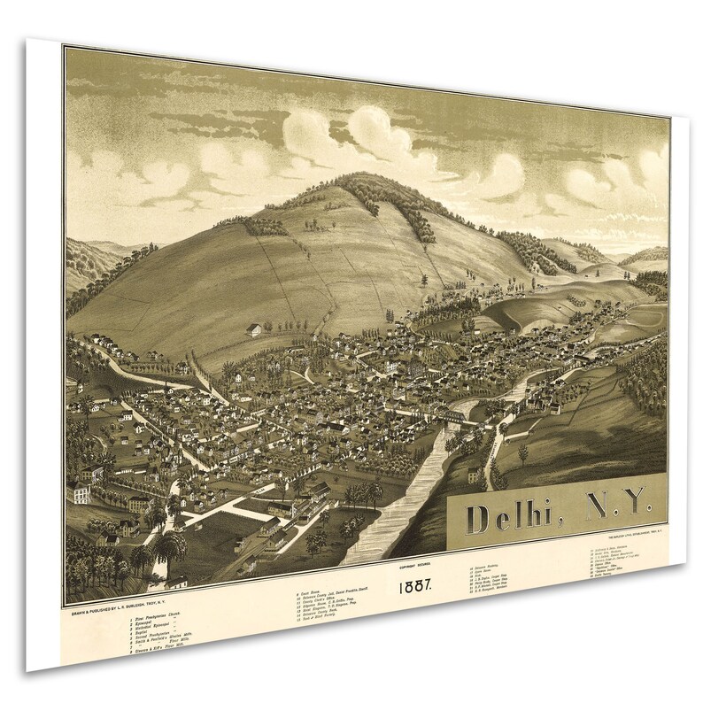 Map of Delhi New York by Burleigh 1887 Antique Birdseye Map - Etsy