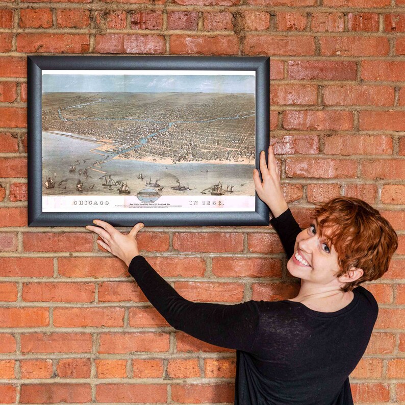 Map of Chicago Illinois 1868 Antique Birdseye Map Custom | Etsy