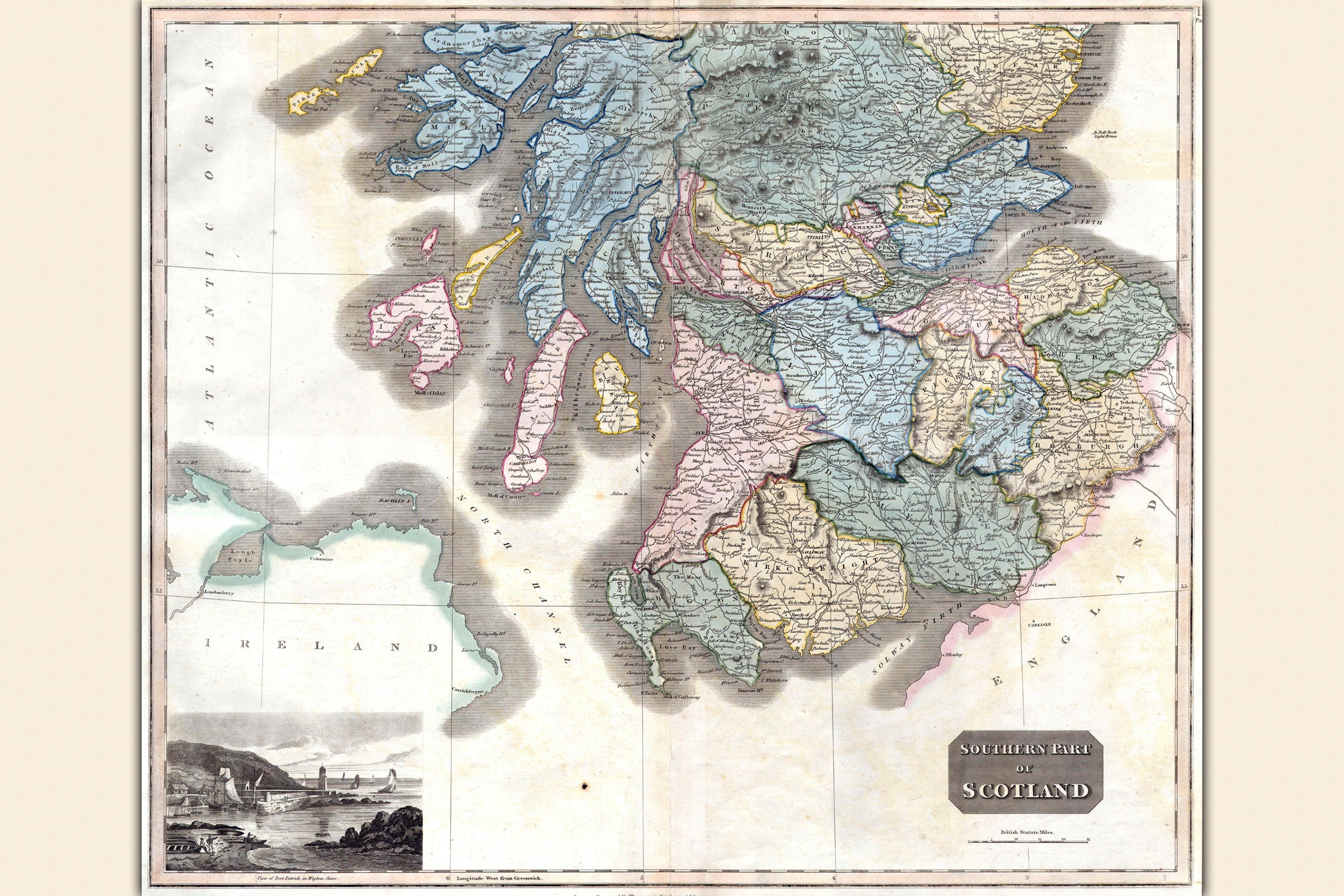 Scotland Antique Map Southern Scotland by Thomson 1815 | Etsy