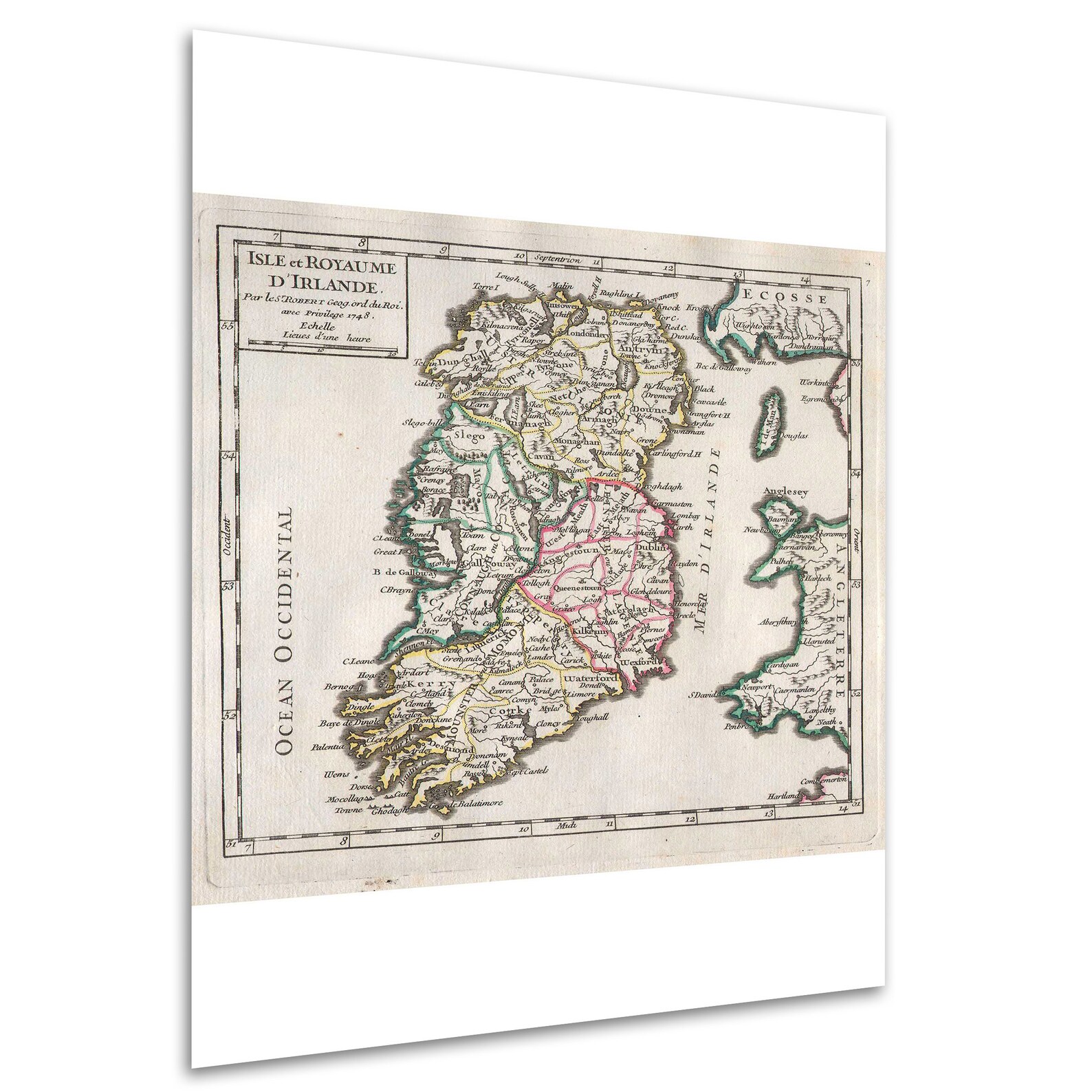Map of Ireland Antique Map Historic Cartography by Vaugondy - Etsy