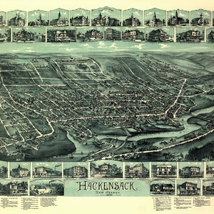 Hackensack New Jersey. Antique Birdseye Map 1896 | Etsy