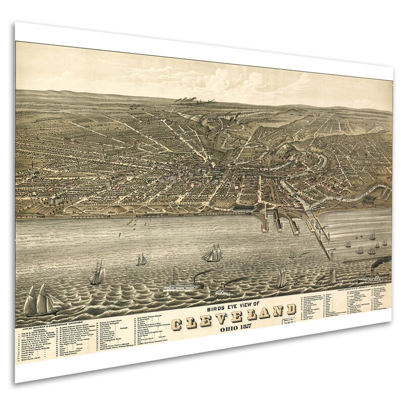 Map of Cleveland, Ohio, 1877; Antique Map; Birdseye View Map; Custom ...