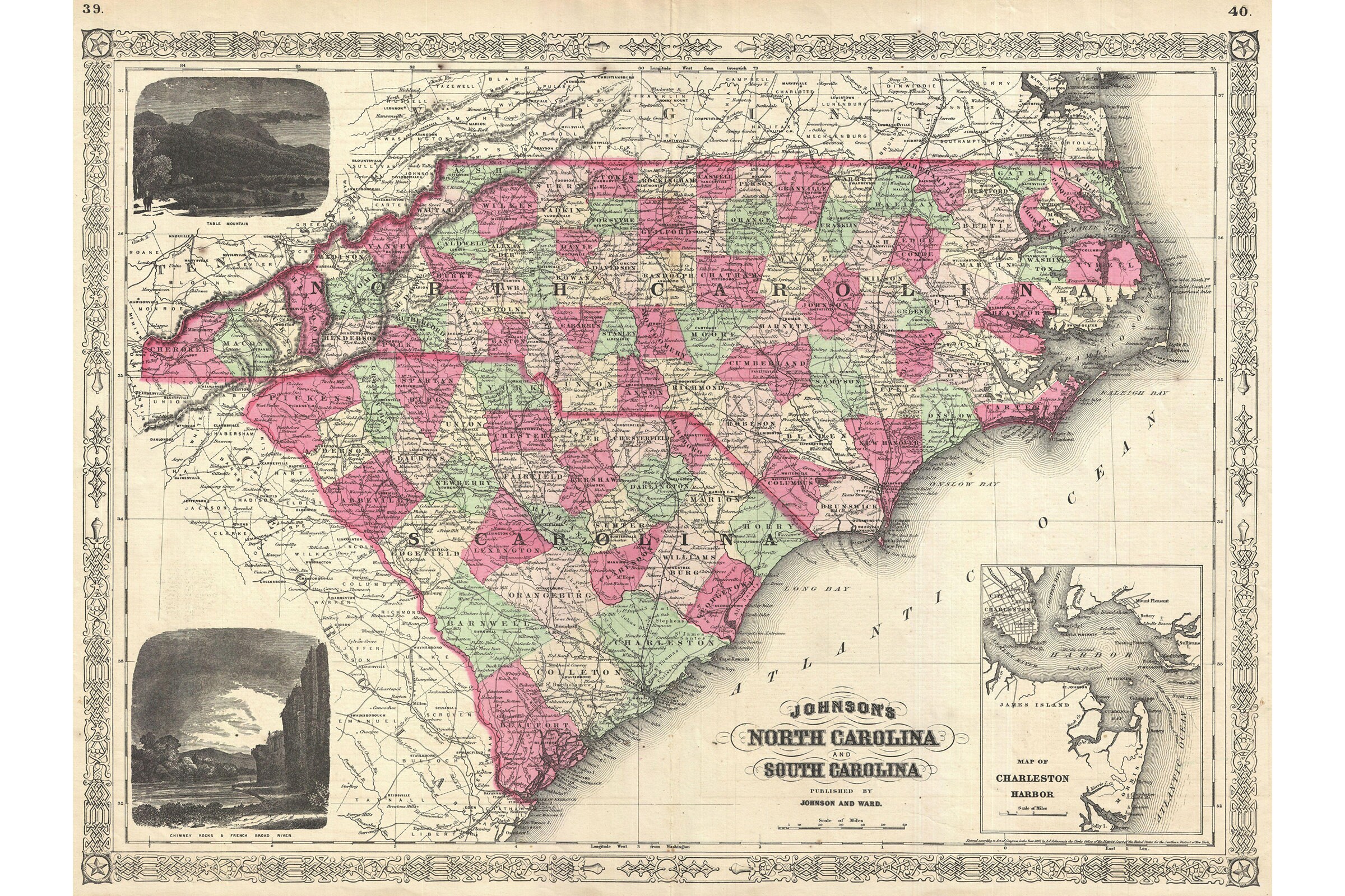 North Carolina and South Carolina 1866 Johnson Map 1st | Etsy