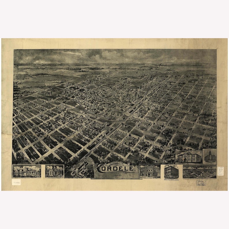 Cordele Georgia Antique Birdseye Map 1908 Teak Wood | Etsy