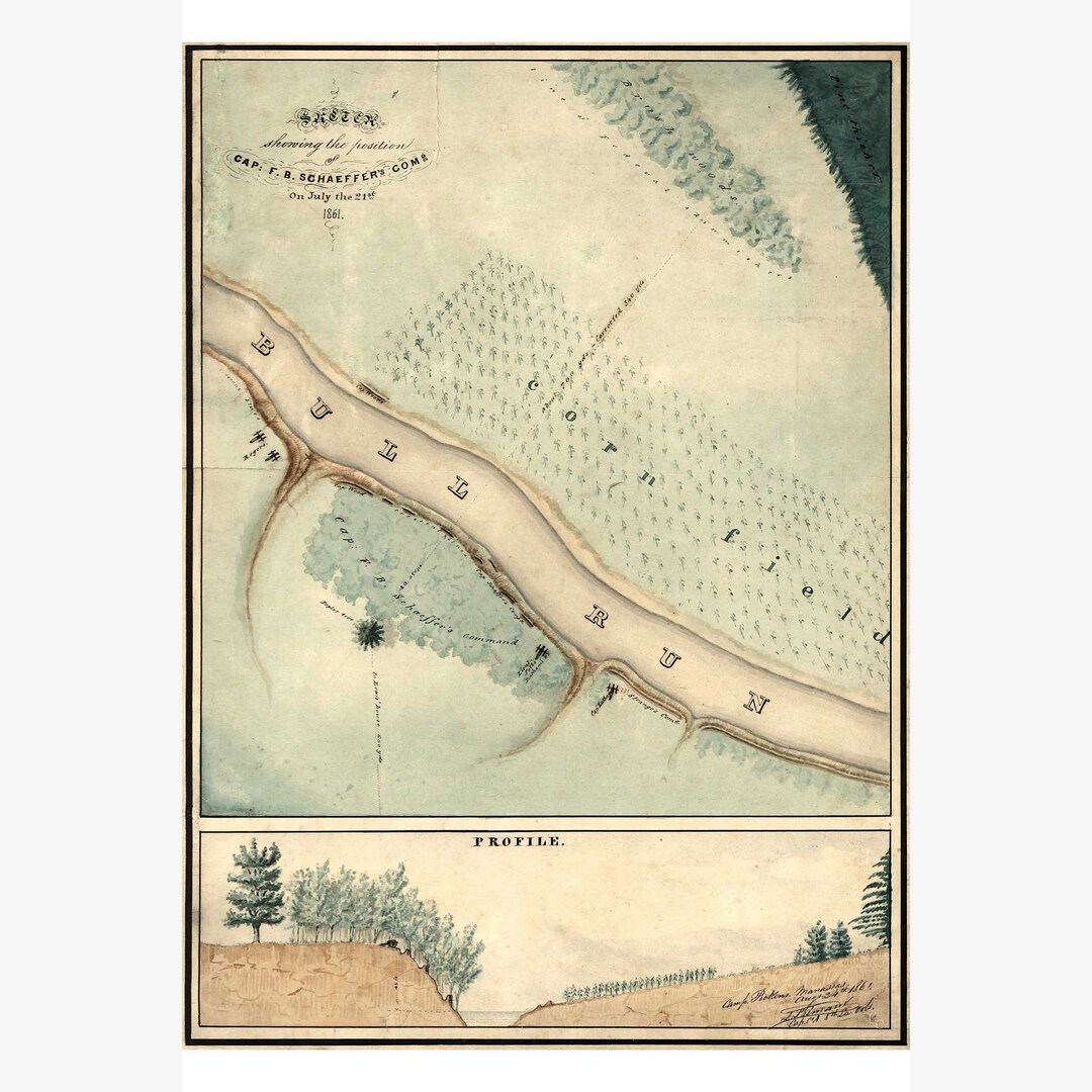 Map of Bull Run Battlefield, 1861; Antique Civil War Map; Custom ...