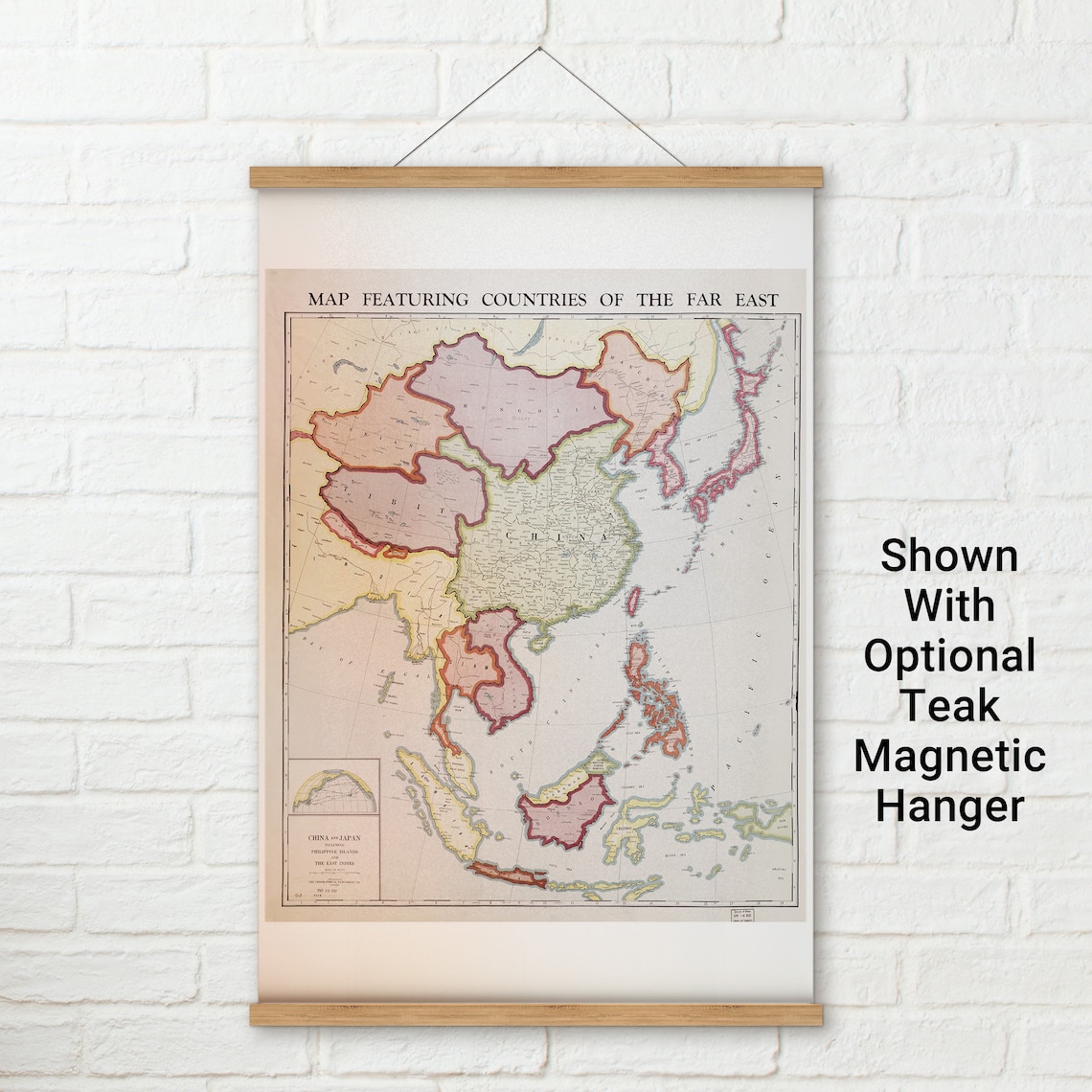 Map Featuring Countries of the Far East Antique Map Teak - Etsy