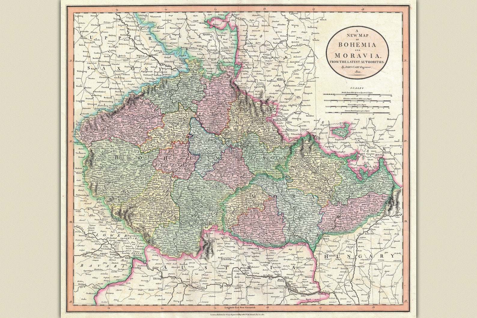 Map of the Czech Republic Bohemia & Moravia 1801 Antique Map | Etsy