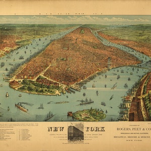 Map of New York City Antique Map Perspective or Birdseye Map | Etsy
