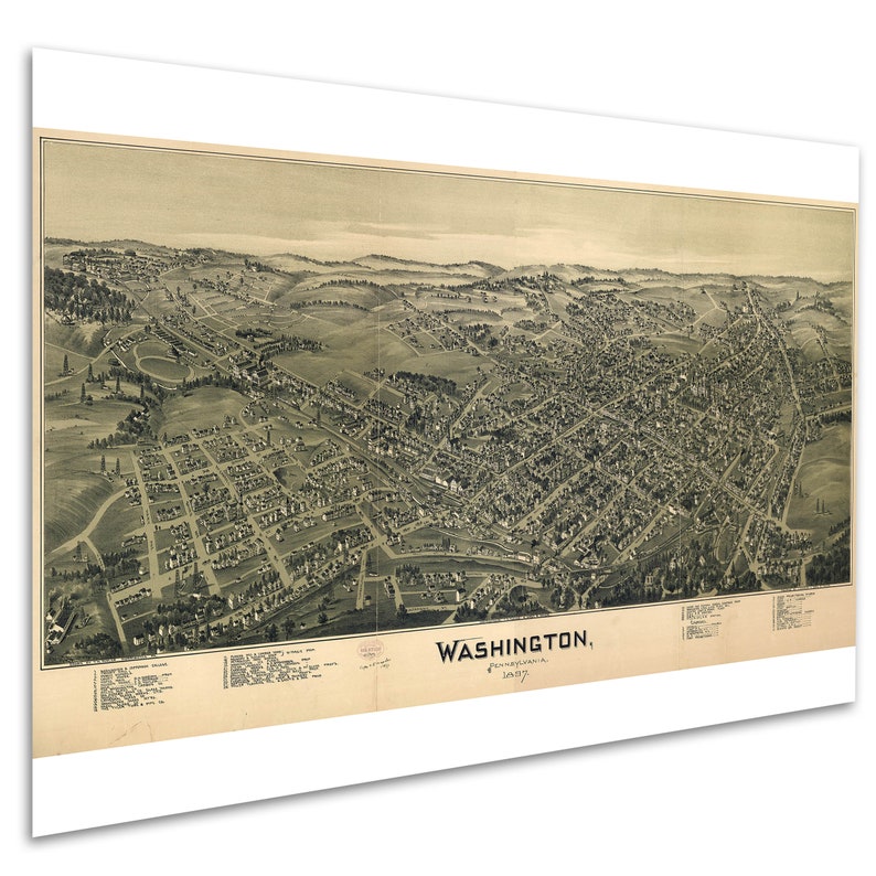 Map of Washington PA Antique Map Pictorial or Birdseye Map - Etsy