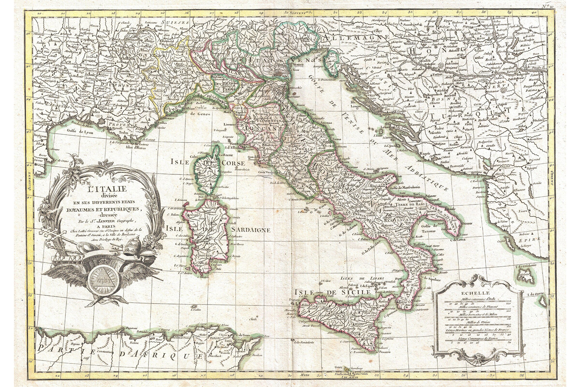 Italy Lovely First Quality Antique Replica 1770 Janvier Map | Etsy